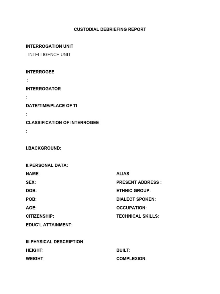 SAMPLE CUSTODIAL DEBRIEFING | PDF