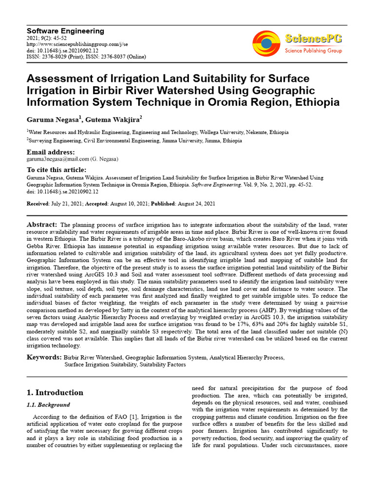Irrigation Suitability in Birbir Watershed | PDF | Geographic ...