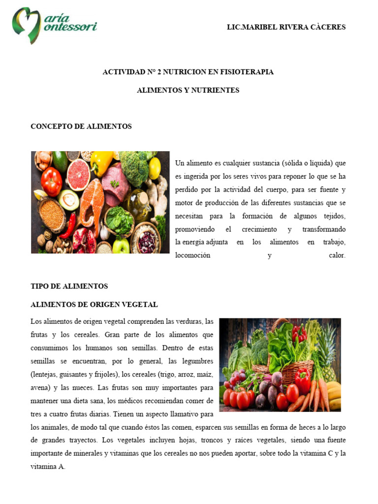 Actividad N 2.. Nutricion | PDF | Alimentos | Nutrientes