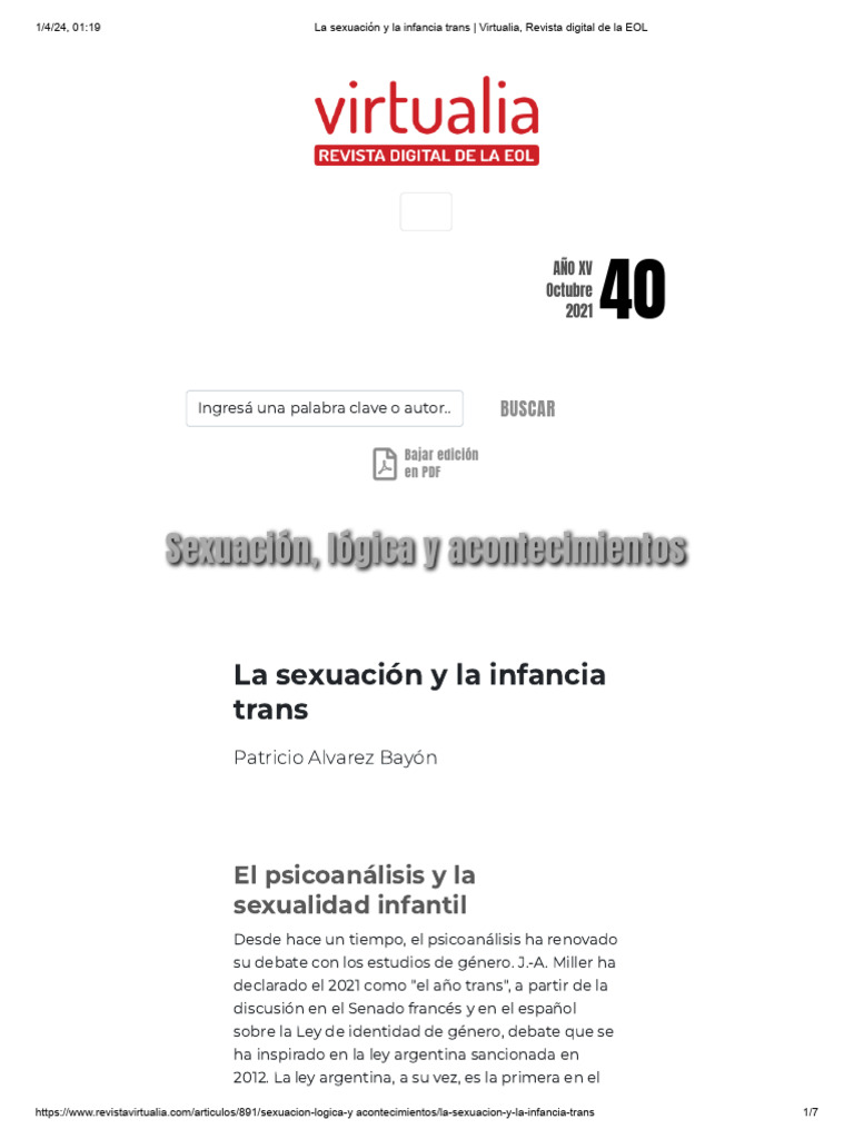 La sexuación y la infancia trans _ Virtualia, Revista digital de la EOL ...
