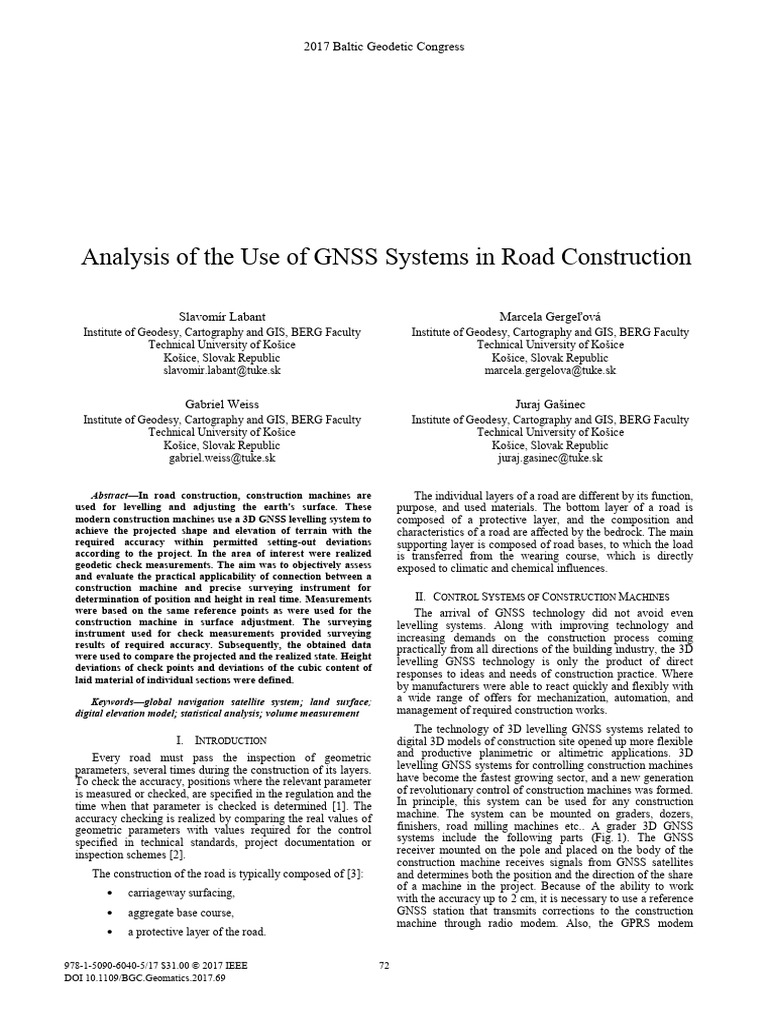 GNSS Applications in Road Construction | PDF | Surveying | Geodesy