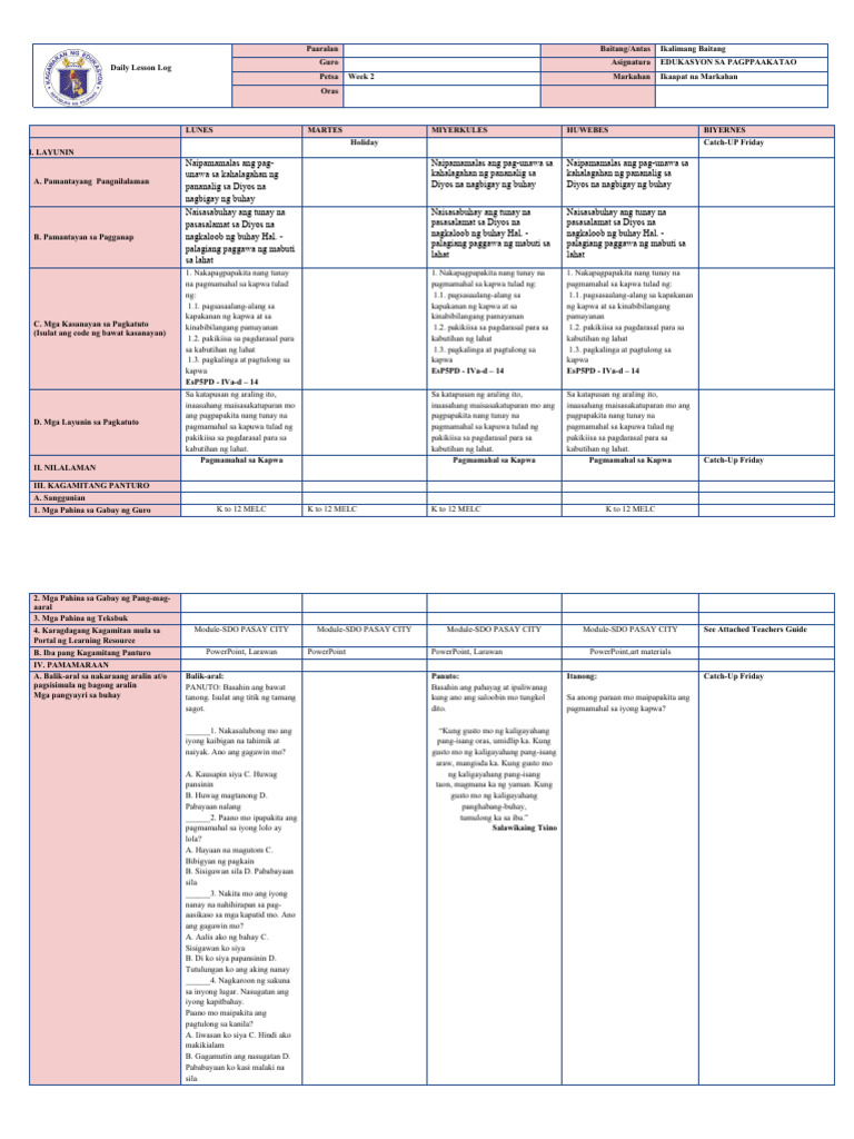 DLL Week 2-Q4 Esp 5 | PDF