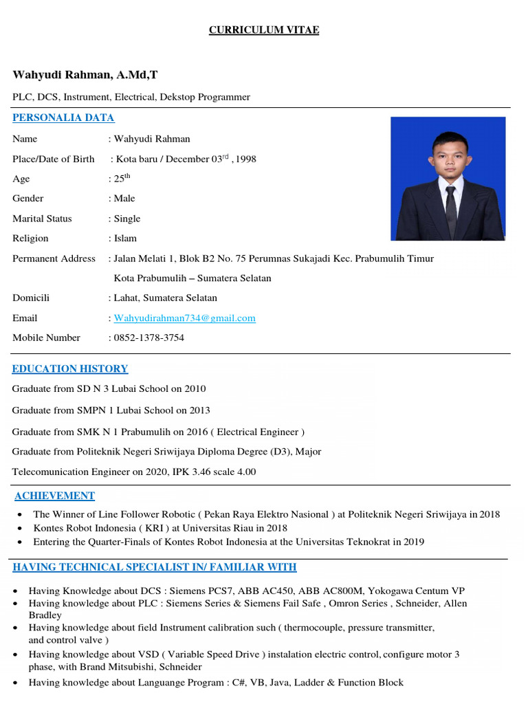 Wahyudi Rahman CV | PDF | Programmable Logic Controller | Scada