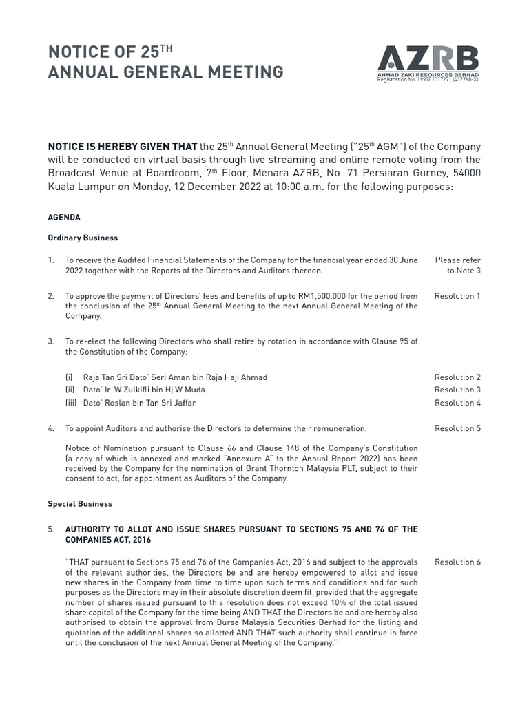 Notice of 25th AGM | PDF | Share Repurchase | Proxy Voting