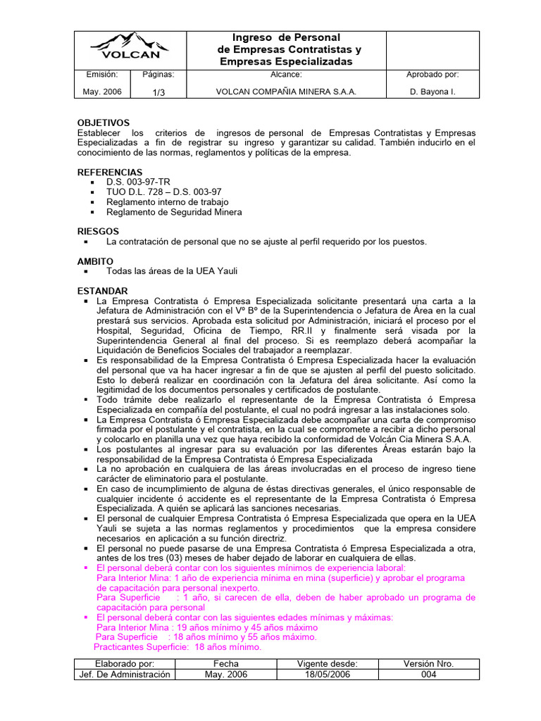 Estandar de Ingreso de Personal Ee | PDF | Business