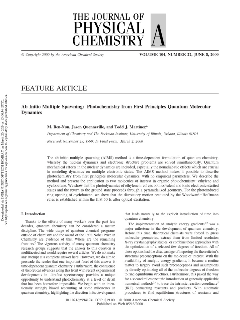 Ben Nun Et Al 2000 Ab Initio Multiple Spawning Photochemistry From ... Ben Nun Et Al 2000 Ab Initio Multiple Spawning Photochemistry From ...