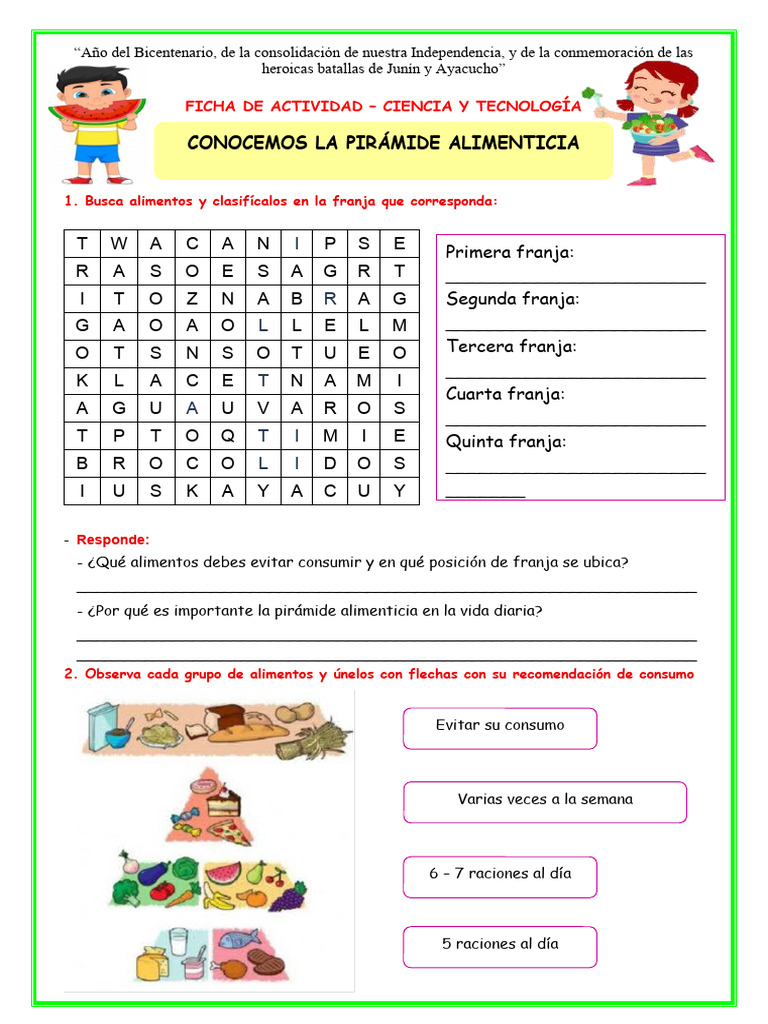 Actividades sobre la Pirámide Alimenticia | PDF | Alimentos | Cocina