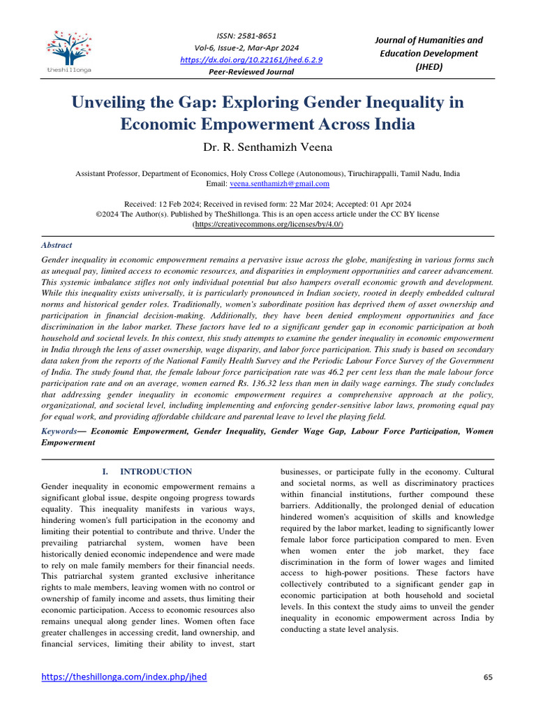 Unveiling The Gap: Exploring Gender Inequality in Economic Empowerment Across India | PDF ...