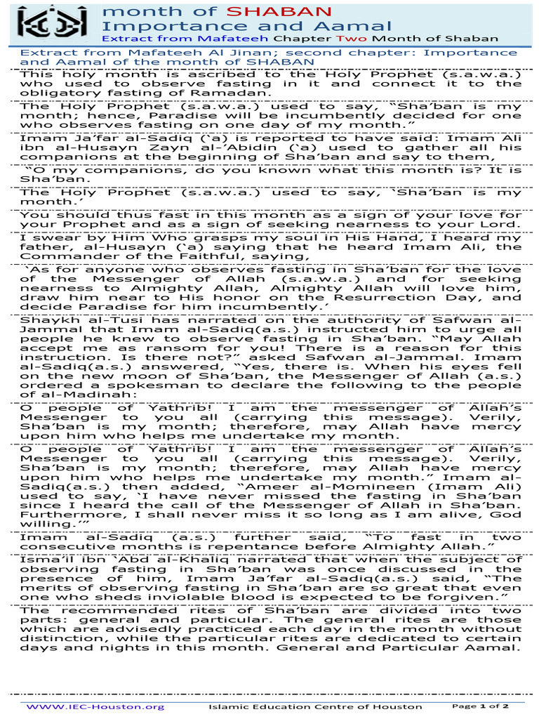 S1_MONTH-OF-SHABAN-IMPORTANCE-AND-AMAAL (1) | PDF | Abrahamic Religions | Islamic Belief And ...