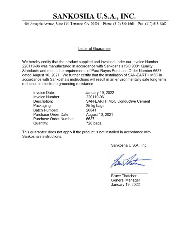 Letter of Guarantee Batch 20841 | PDF | Materials