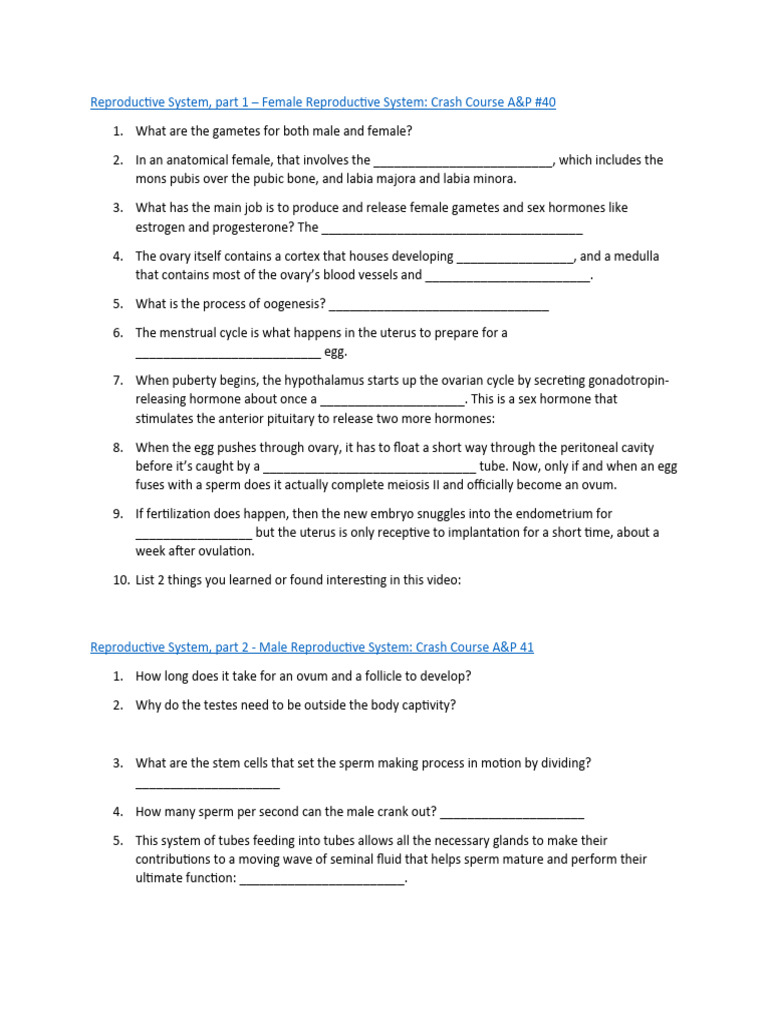 A&P Crash Course Reproductive System | PDF | Ovary | Menstrual Cycle