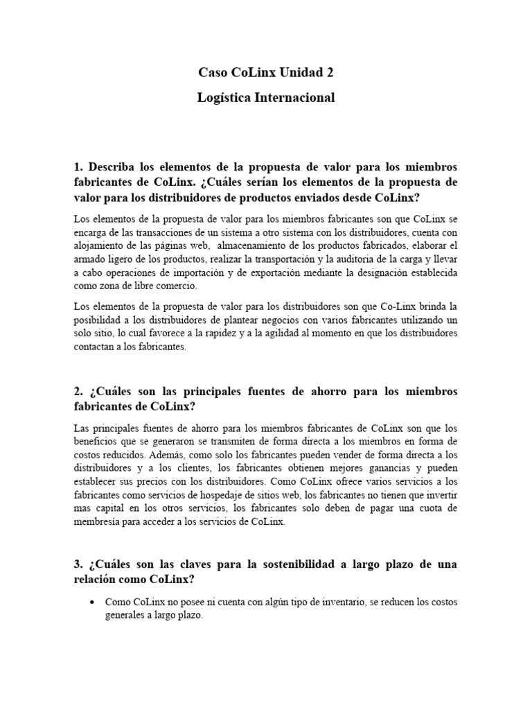 Caso CoLinx Unidad 2 | PDF | Logística | Comercio electrónico