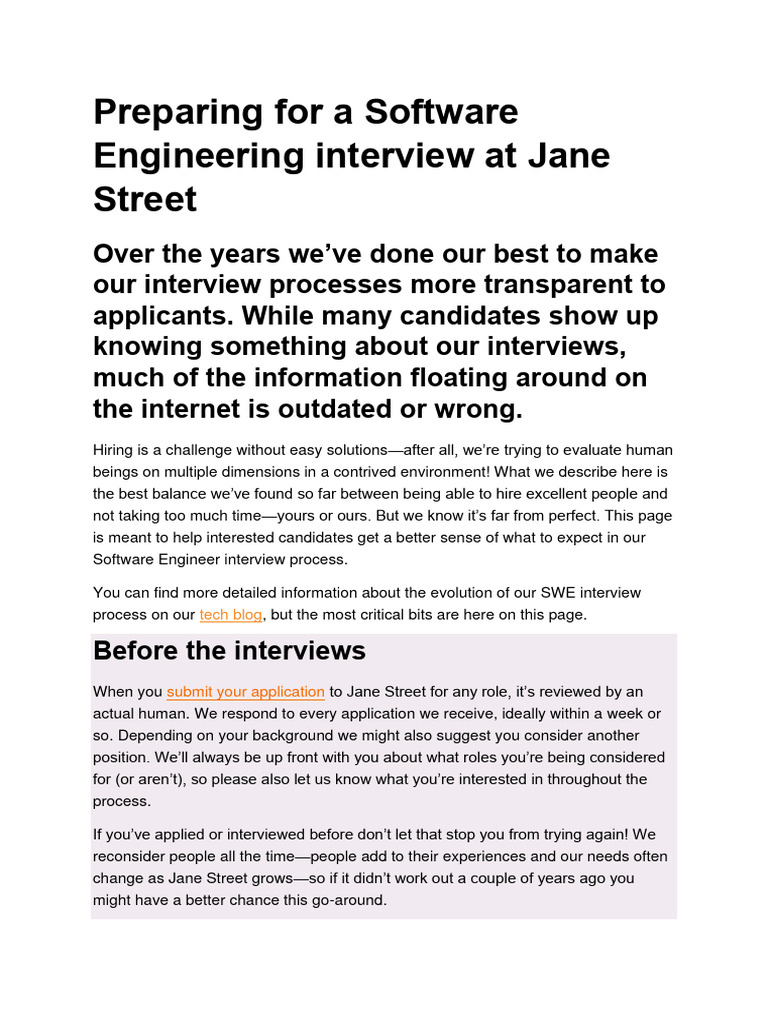 Preparing For A Software Engineering Interview at Jane Street | PDF | Queue (Abstract Data Type ...