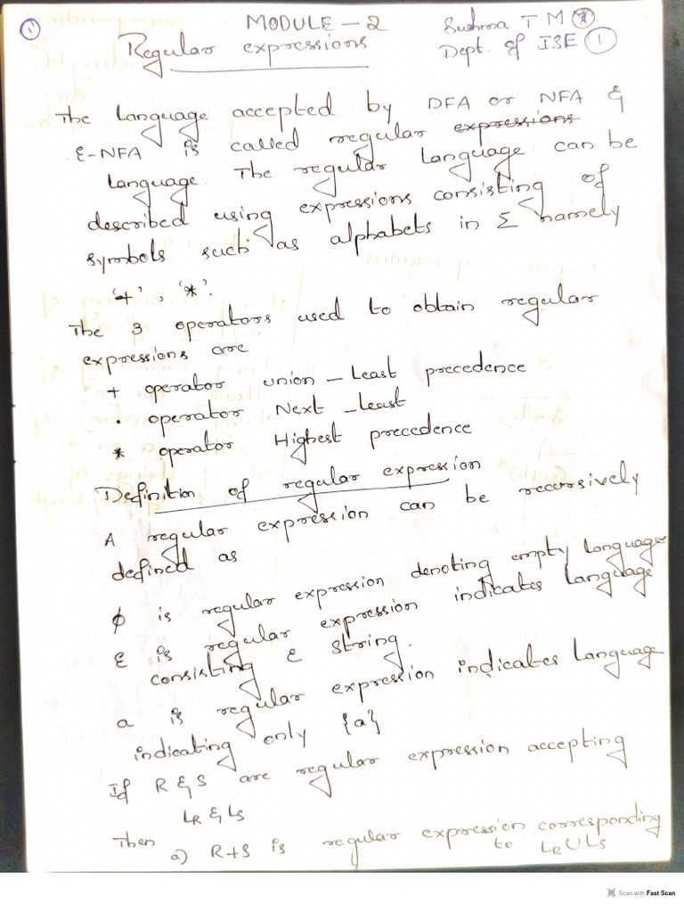 Module - 2 - Regular Expressions and Languages - Notes | PDF ...