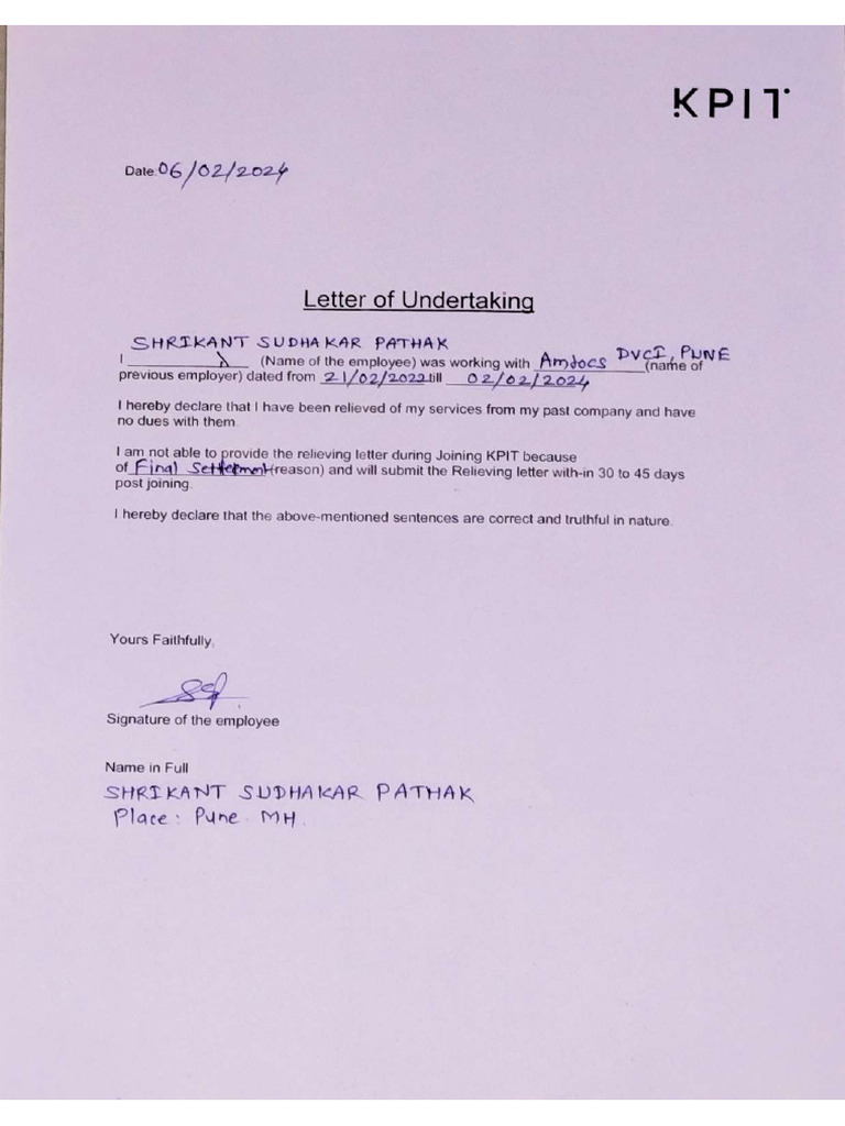 Undertaking Form | PDF