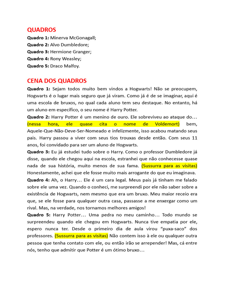 Roteiro - Harry Potter | PDF | Harry Potter