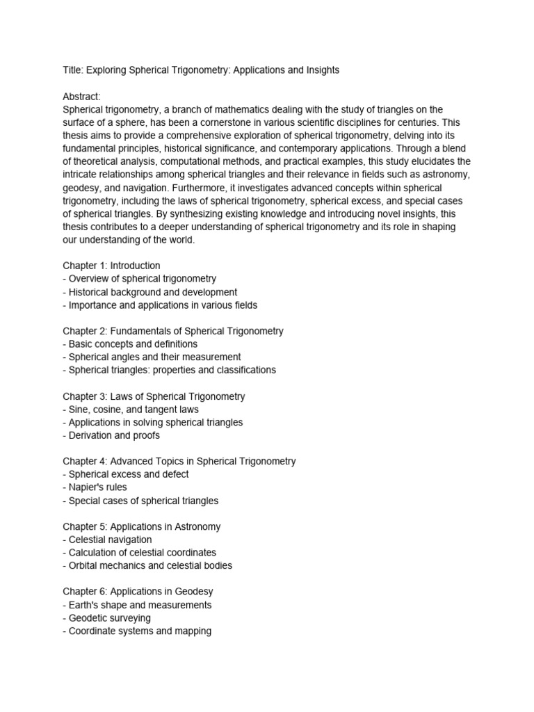 Spherical Trigonometry Thesis Apbjx | PDF | Trigonometry | Sphere