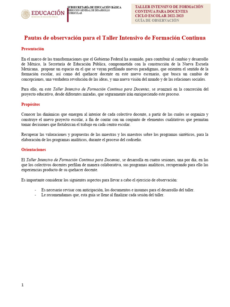 Guía Taller Intensivo 2023 | PDF | Enseñando | Plan de estudios