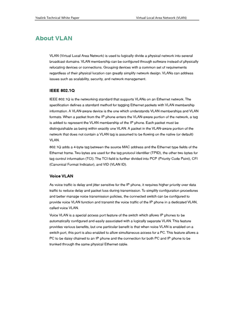 VLAN Feature On Yealink IP Phones | PDF | Computer Network | Ip Address