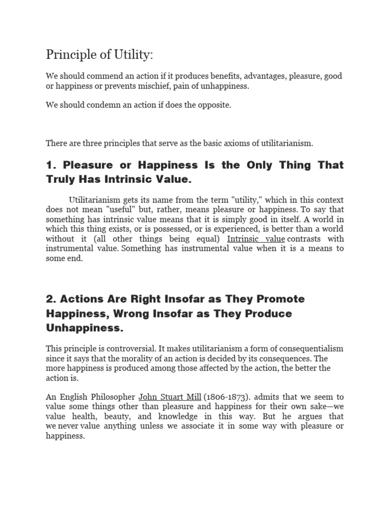 Principle of Utility Report | PDF | Utilitarianism | Happiness