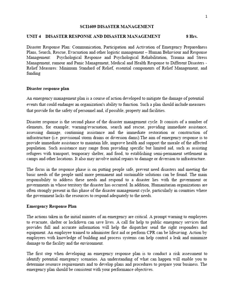 Unit 4 Disaster Response and Disaster Management | PDF | Emergency ...