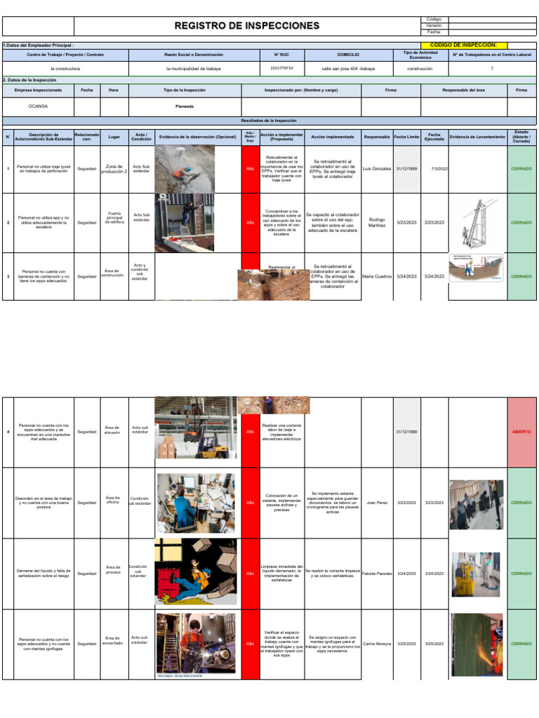 Registro de Inspecciones | PDF