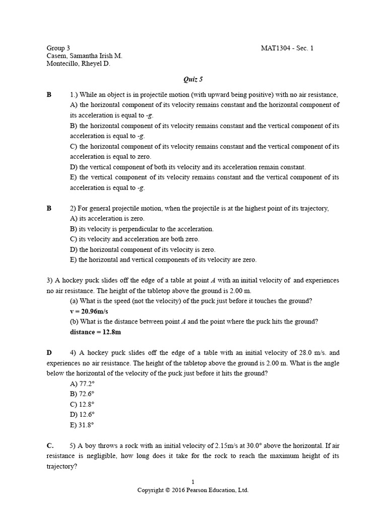 Physics Quiz5 Group3 | PDF | Acceleration | Mechanics