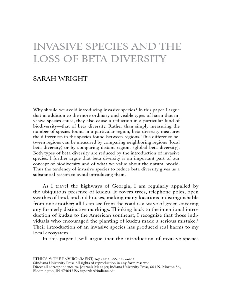 Invasive Species and The Loss of Beta Diversity: Sarah Wright ...