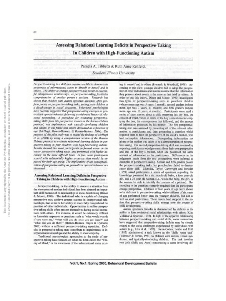 Pamela Tibbetts & Ruth Rehfeldt - Assessing Relational Learning Deficits in Perspective-Taking ...