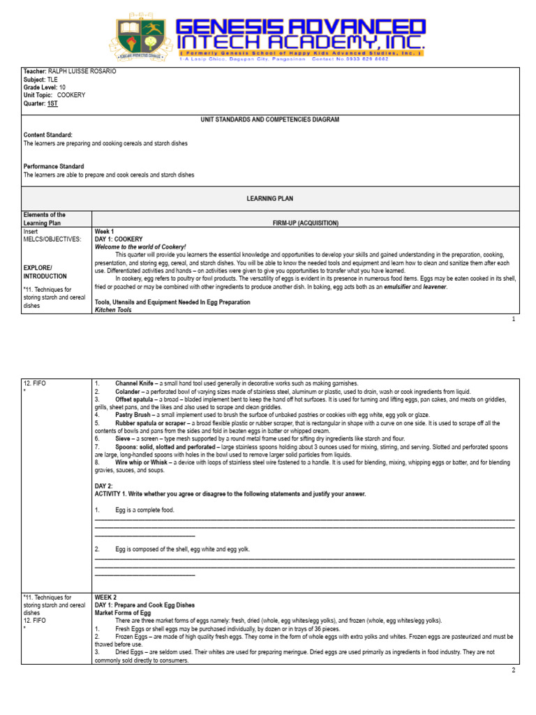 LP Tle 10 1ST Quarter | PDF | Cooking | Pasta