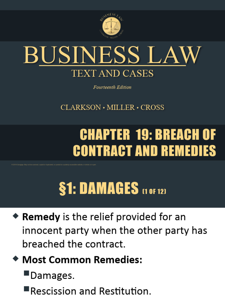 Clarkson14e - PPT - ch19 Breach of Contract and Remedies | PDF ...