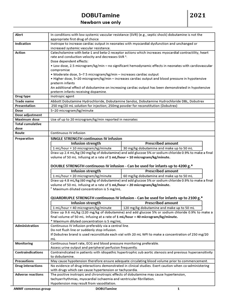 Dobutamine Use in Neonates: Guidelines | PDF | Intravenous Therapy | Heart