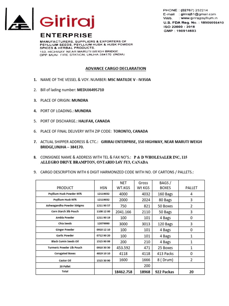Acd Format | PDF | Cargo | Freight Transport