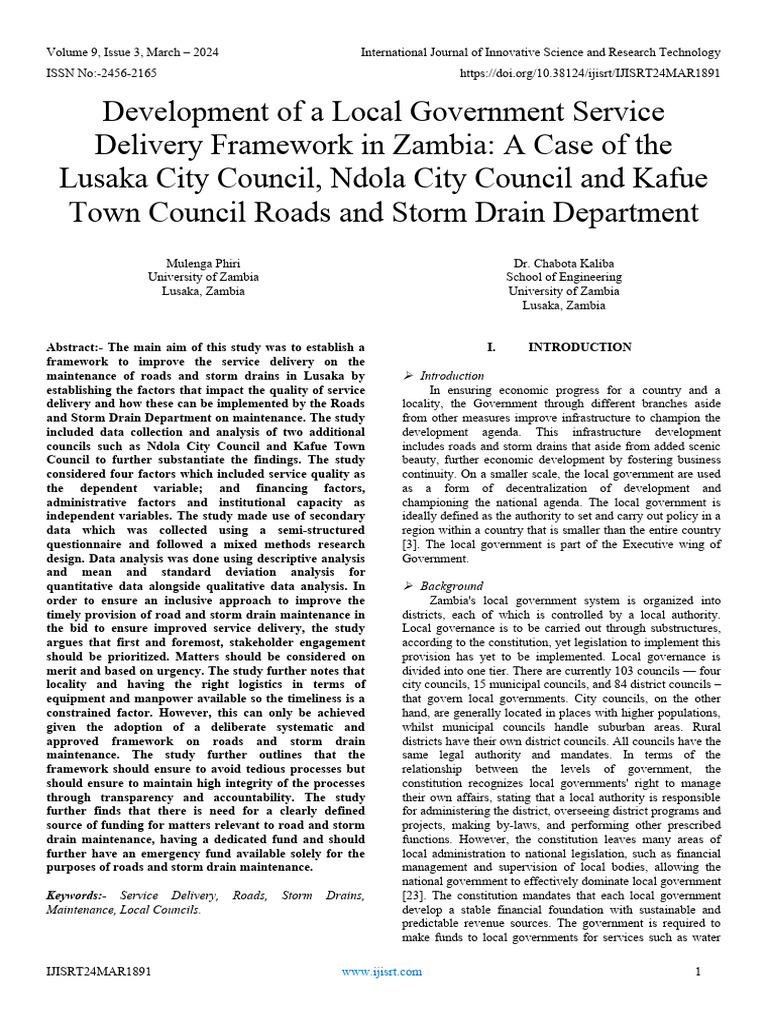 Local Government Service Framework in Kafue | PDF | Infrastructure ...