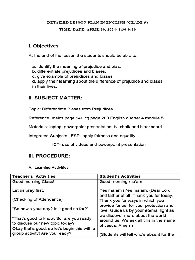 Detailed Lesson Plan in English Grade 7 | PDF | Question | Sentence ...