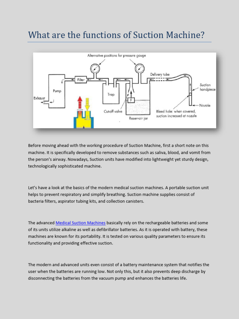 Functions of A Suction Machine | PDF | Surgery | Pump