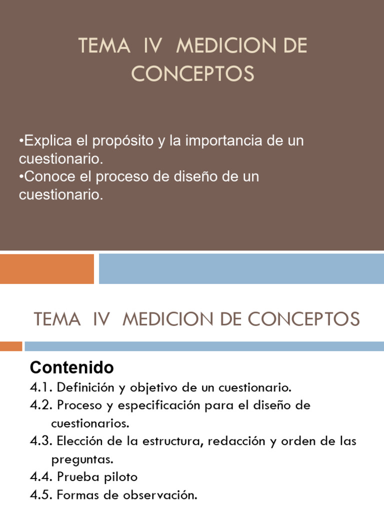 Tema IV Medicion de Conceptos | PDF | Cuestionario | Metodología de encuesta
