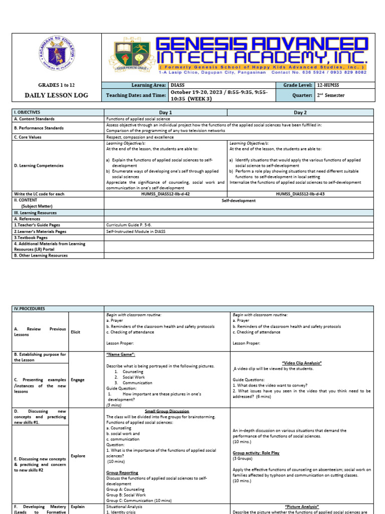 Diass - DLL Q2 Week 3 | PDF | Learning | Communication