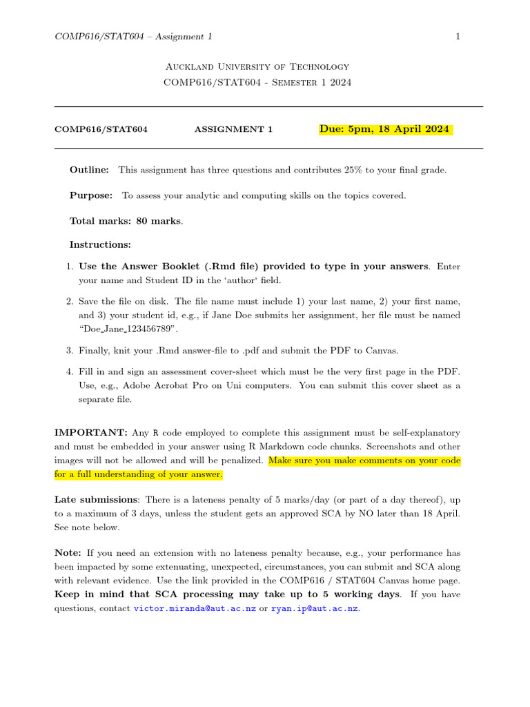 COMP616 STAT604 Assignment 1 Questions | PDF | Confidence Interval | Statistical Analysis