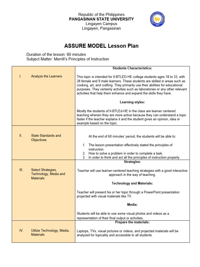 ASSURE LESSON PLAN - Copy | PDF | Lesson Plan | Learning