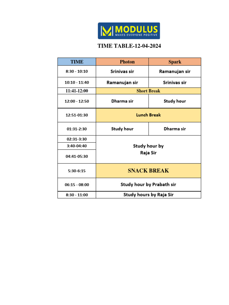 KKP Campus Time Table 12-04-2024 | PDF