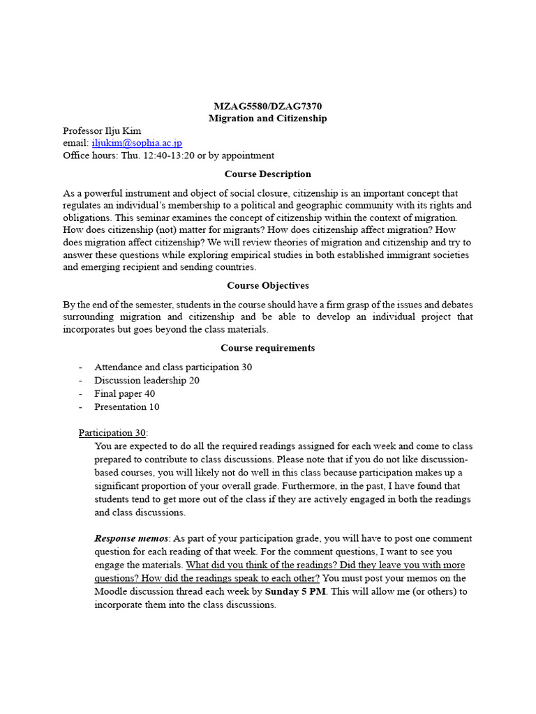 Kim - Migration and Citizenship - Spring 2024 | Download Free PDF ...