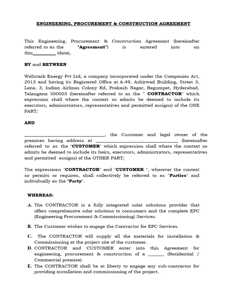 Epc Agreement of Wellstark Energy | PDF | Indemnity | Arbitration