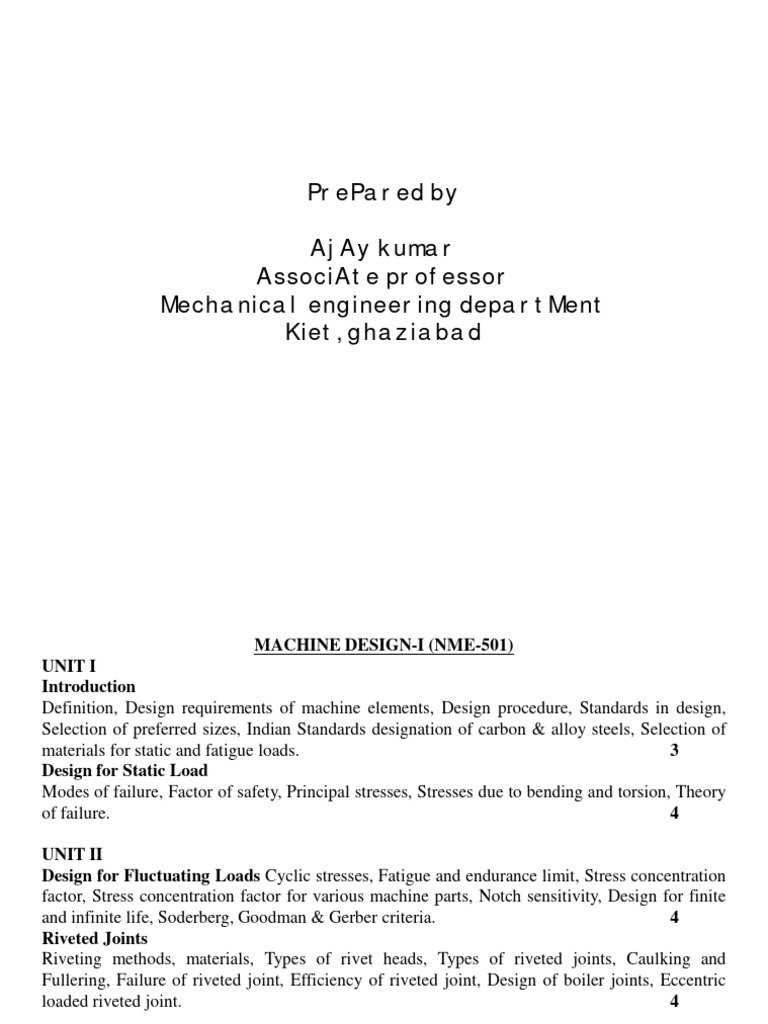Machine Design Principles and Riveted Joints | PDF | Stress (Mechanics ...
