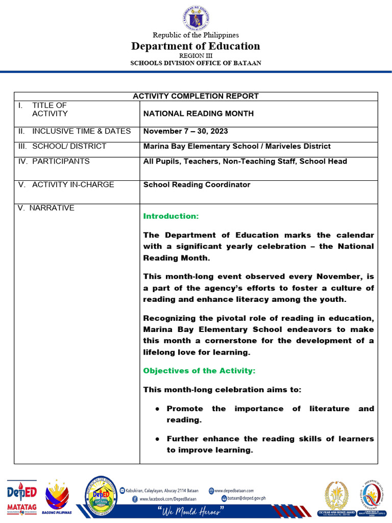 Marina-Bay-Es-Reading Month Acr | PDF | Behavior Modification | Cognition