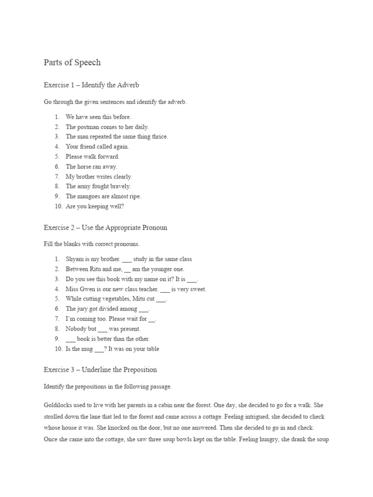 Parts of Speech Activity 1 | PDF | Grammar | Linguistic Morphology