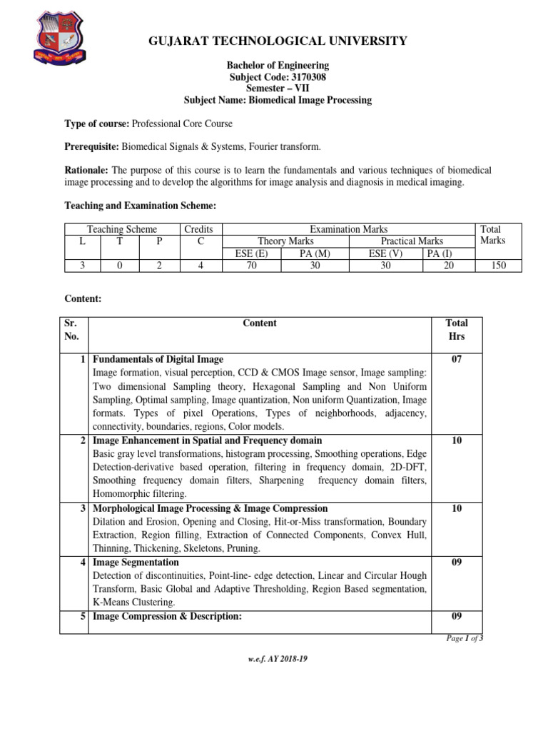 Gujarat Technological University: W.E.F. AY 2018-19 | PDF | Data Compression | Signal Processing