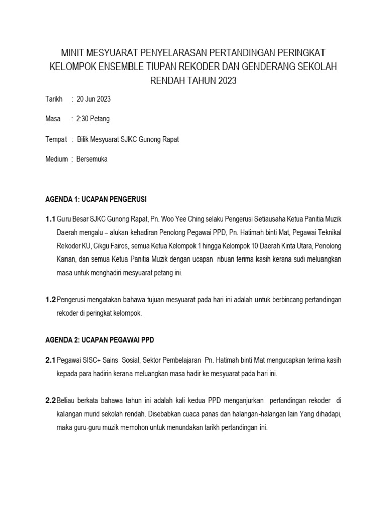 Minit Mesyuarat Penyelarasan Pertandingan Ensemble Rekoder Dan ...