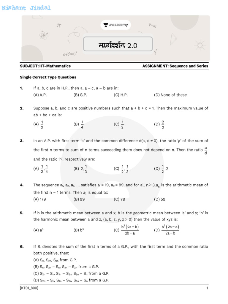 47 Sequence and Series Student Copy PDF Margdarshan 2 0 JindalJi247 | PDF