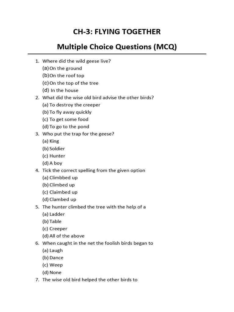 Ch-4-Flying Together-MCQs-26.7.2021 | PDF | History